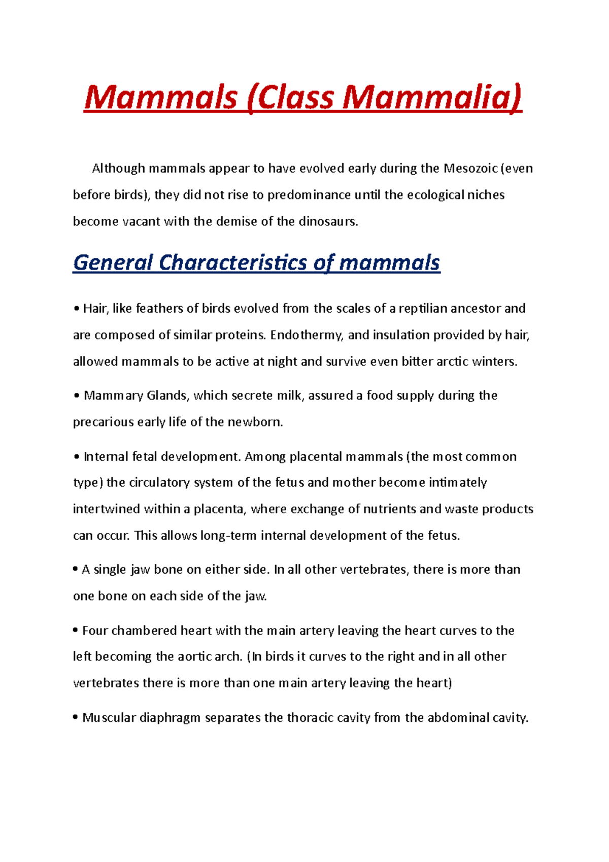 Mammals (Class Mammalia) - Mammals (Class Mammalia) Although mammals appear to have evolved ...
