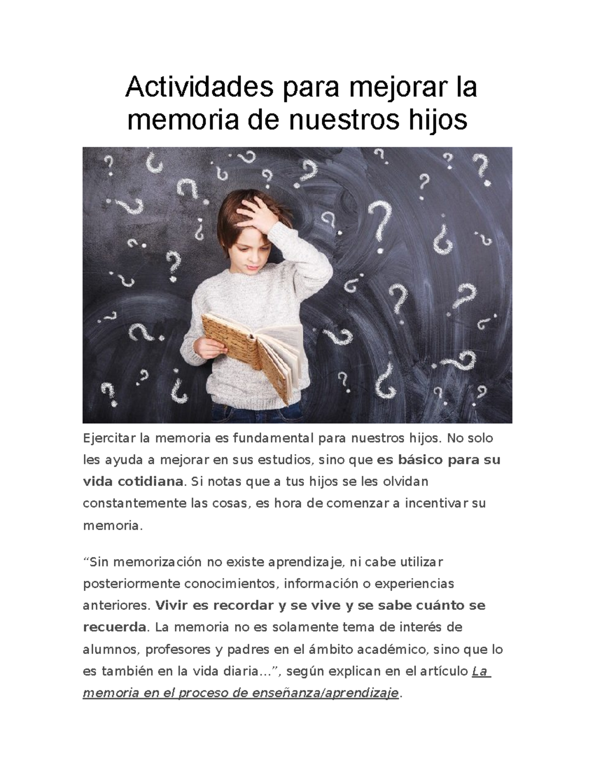 Actividades Para Mejorar La Memoria De Nuestros Hijos Actividades Para Mejorar La Memoria De