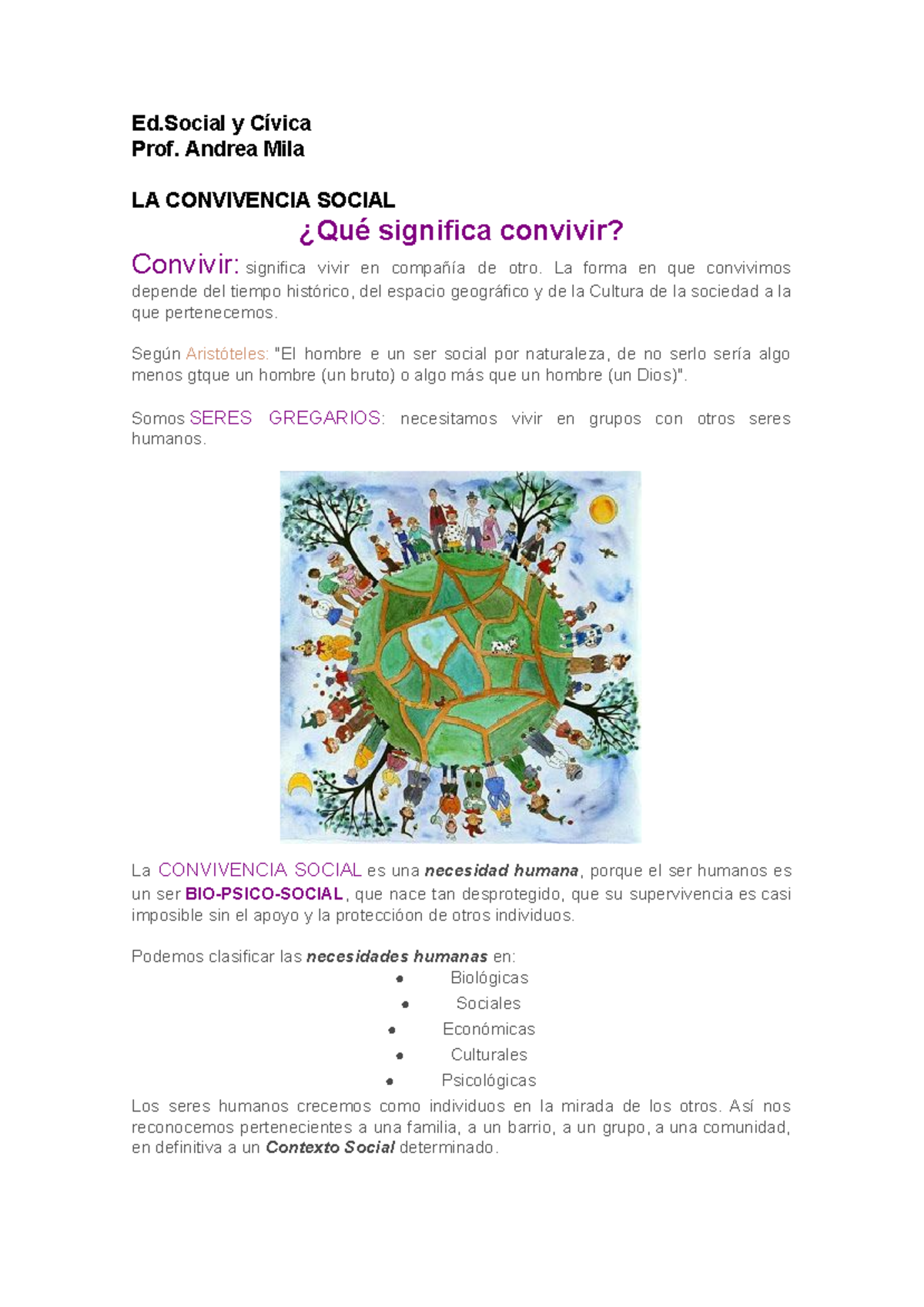 LA Convivencia Social - Ed y Cívica Prof. Andrea Mila LA CONVIVENCIA ...