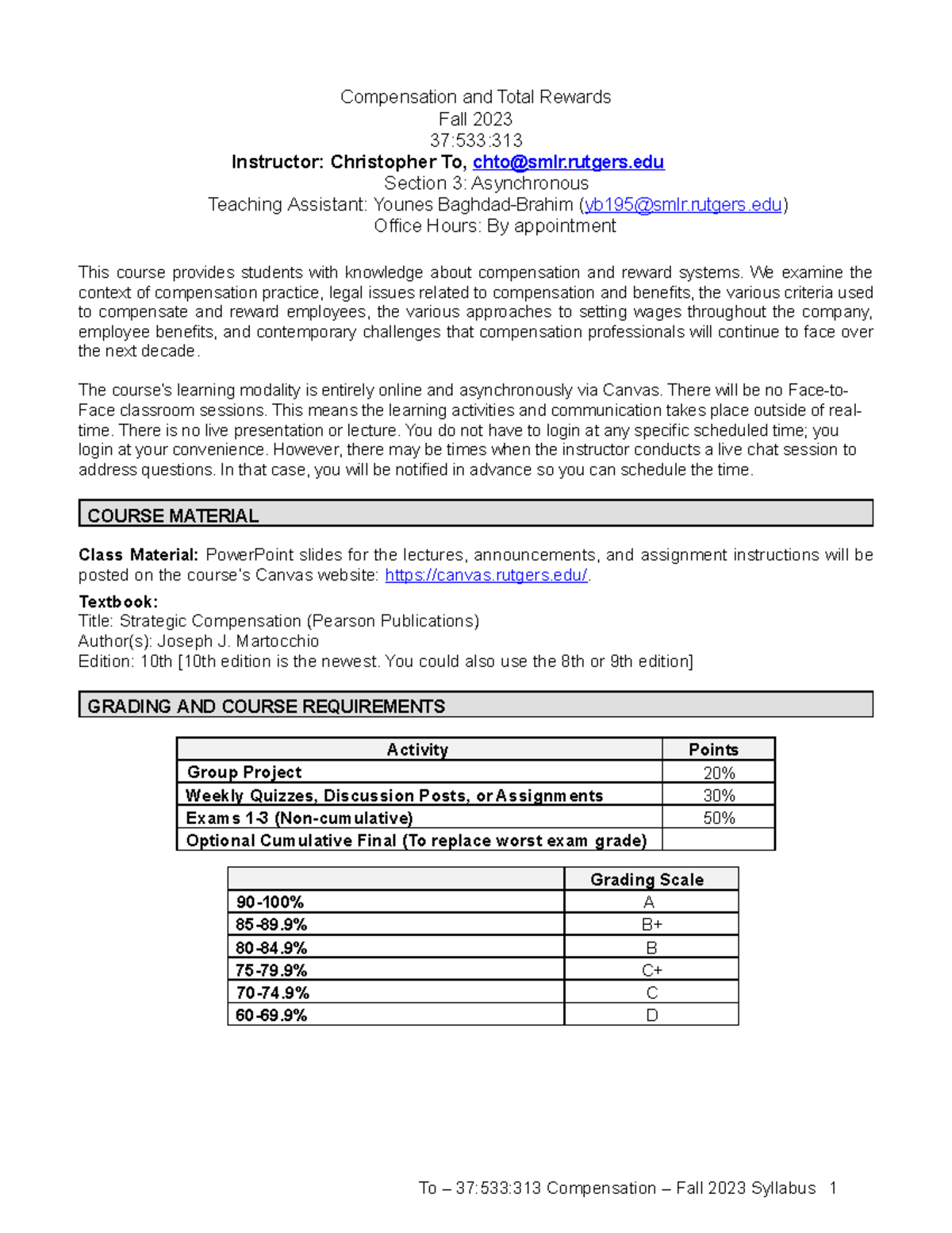 Syllabus Fall 2023 230821 - To – 37:533:313 Compensation – Fall 2023 ...