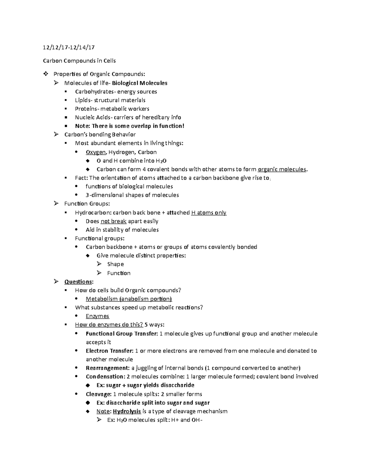 6-carbon compounds in cells - Carbon Compounds in Cells Properties of ...