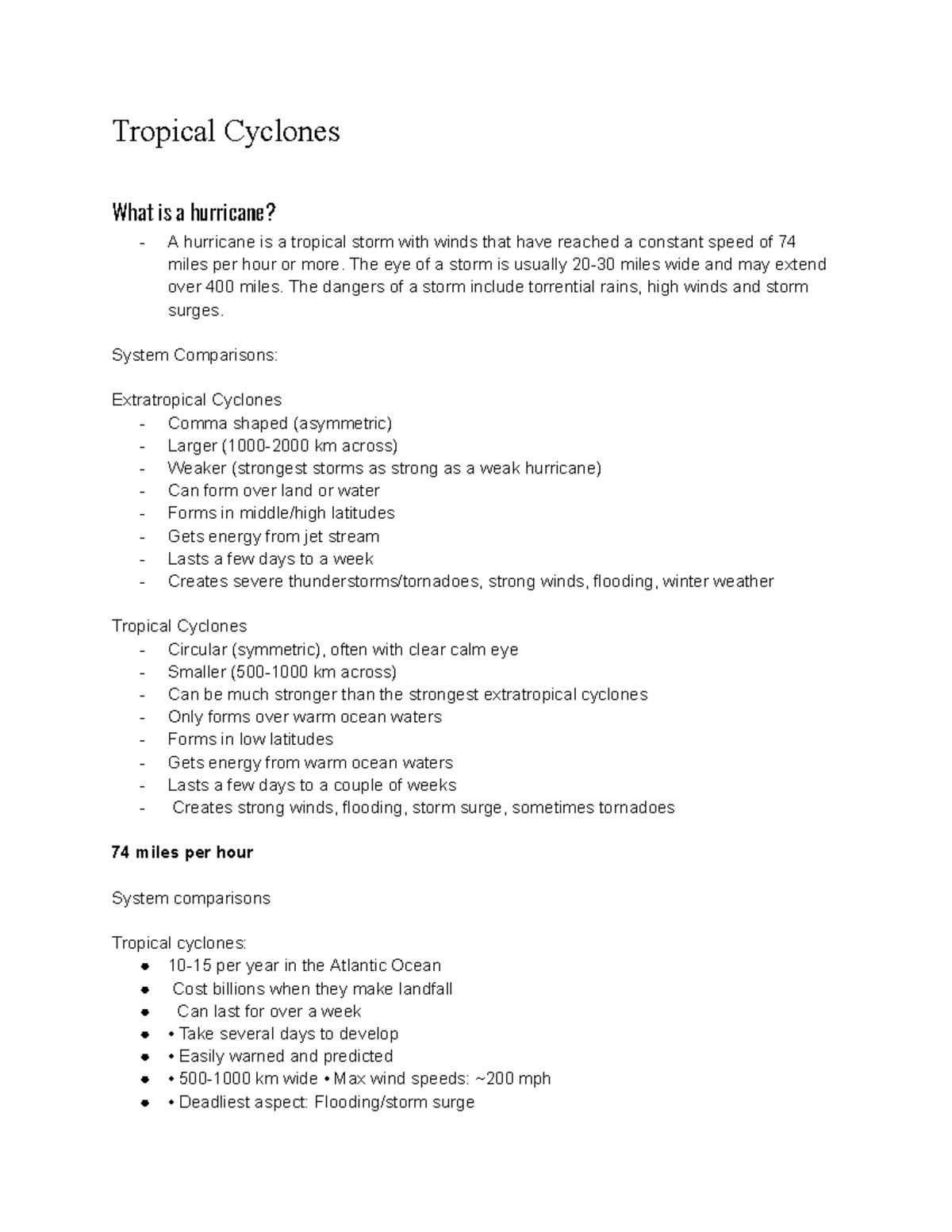 Tropical cyclones - notes - Tropical Cyclones What is a hurricane? A ...