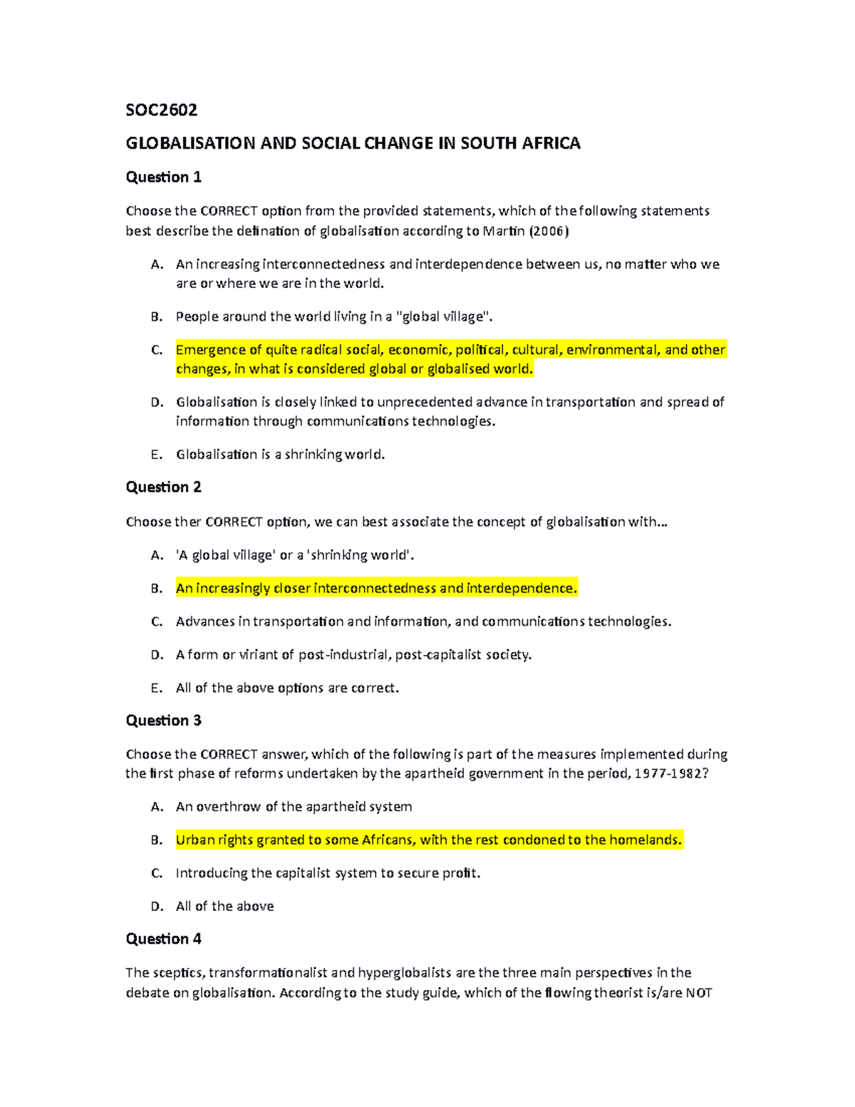 SOC2602 - checkout my work please - SOC GLOBALISATION AND SOCIAL CHANGE ...