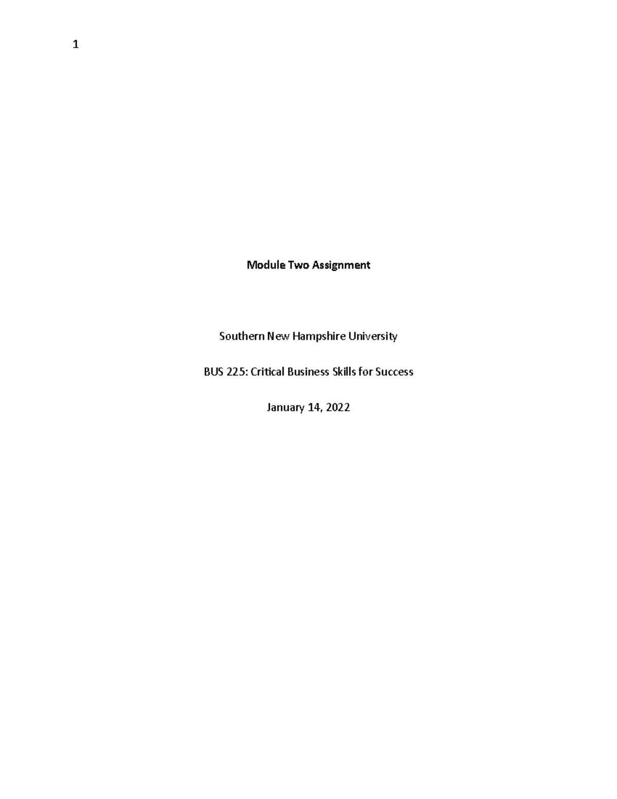 BUS225 Module Two Assignment - 1 Module Two Assignment Southern New ...