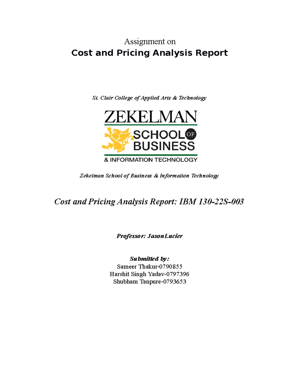 Cost And Pricing Analysis Report Clair College Of Applied Arts