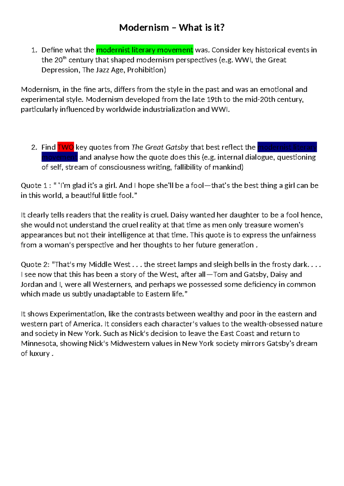 Modernism Homework - Modernism – What is it? Define what the modernist ...