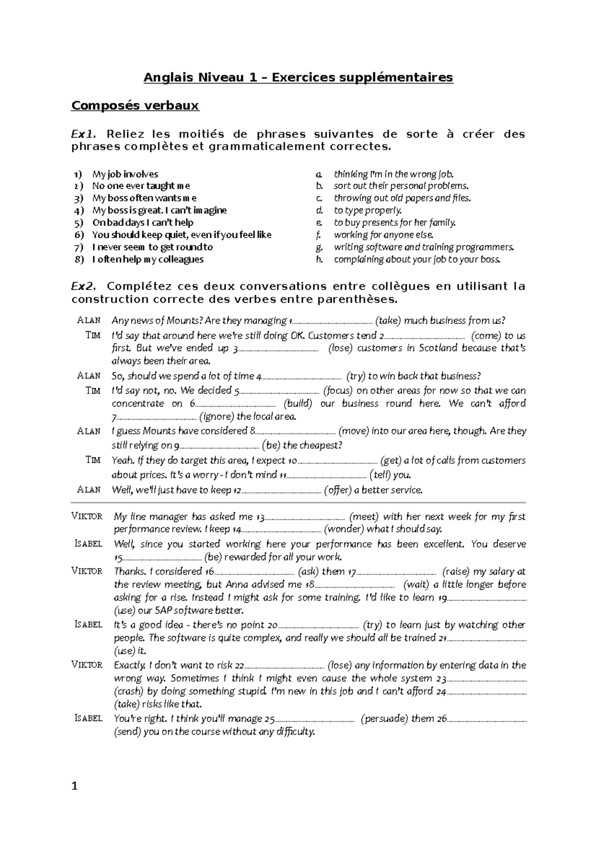 Exercices Supplementaires LOL@ (Exercices - Solutions) - Anglais Niveau ...