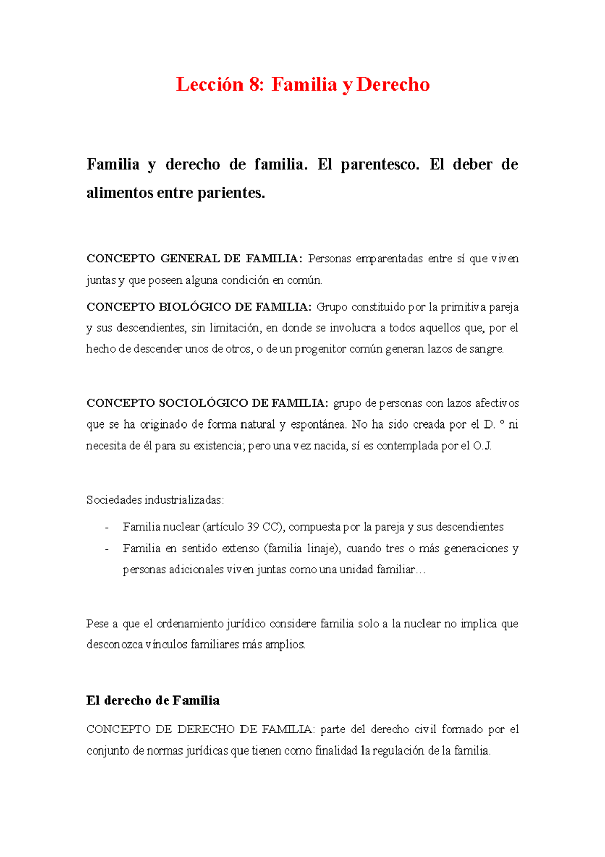 Lección 8-Familia - Derecho de familia, Derecho civil II - Lección 8: Familia y Derecho Familia ...