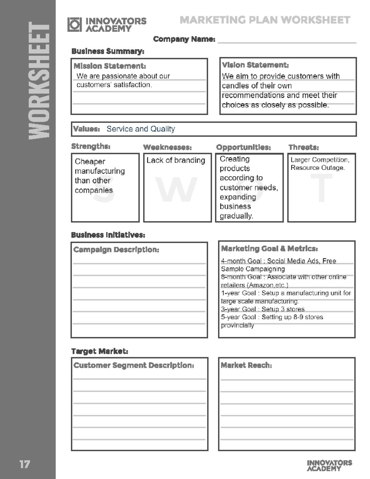 Marketing Plan Worksheet - Studocu
