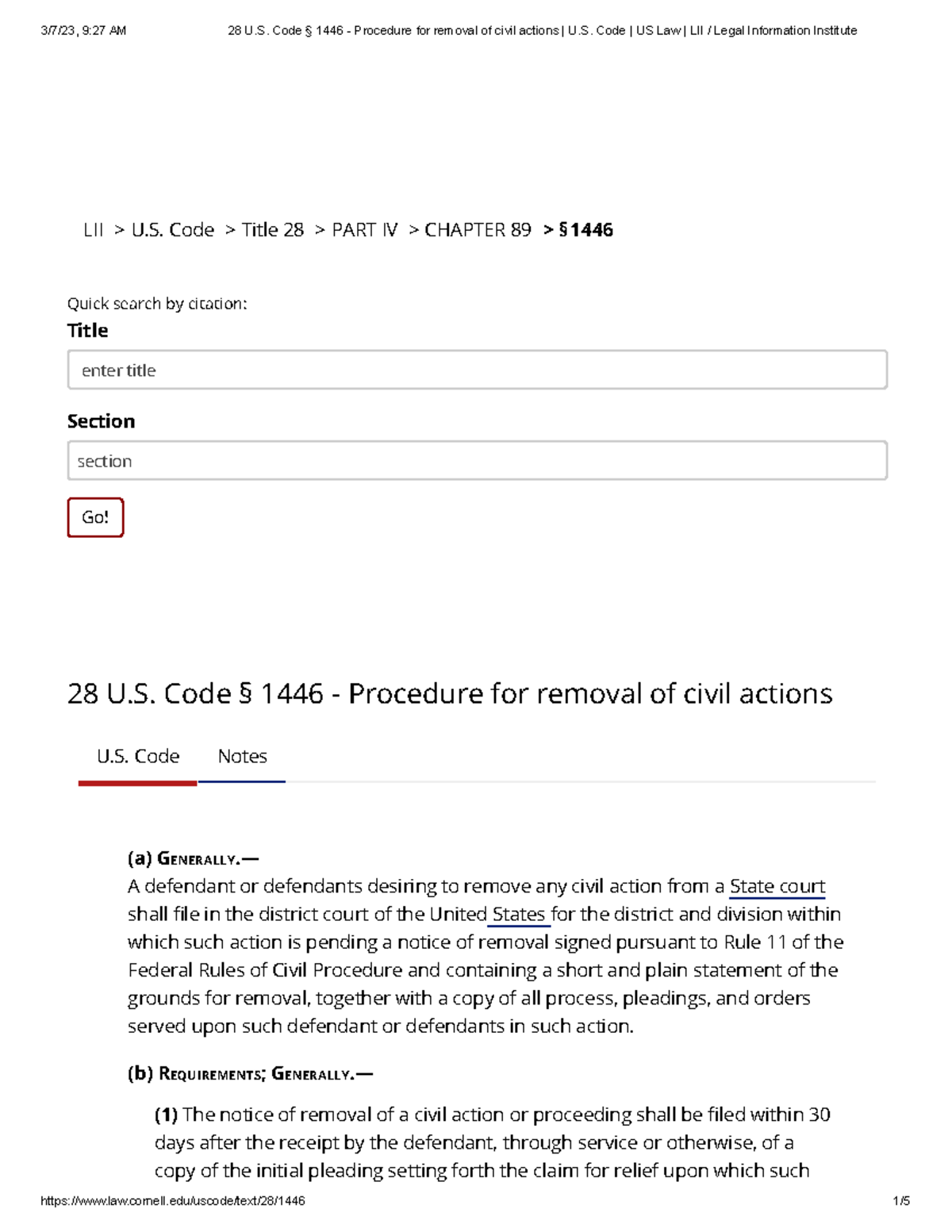 1446 - Statute - LII > U. Code > Title 28 > PART IV > CHAPTER 89 ...