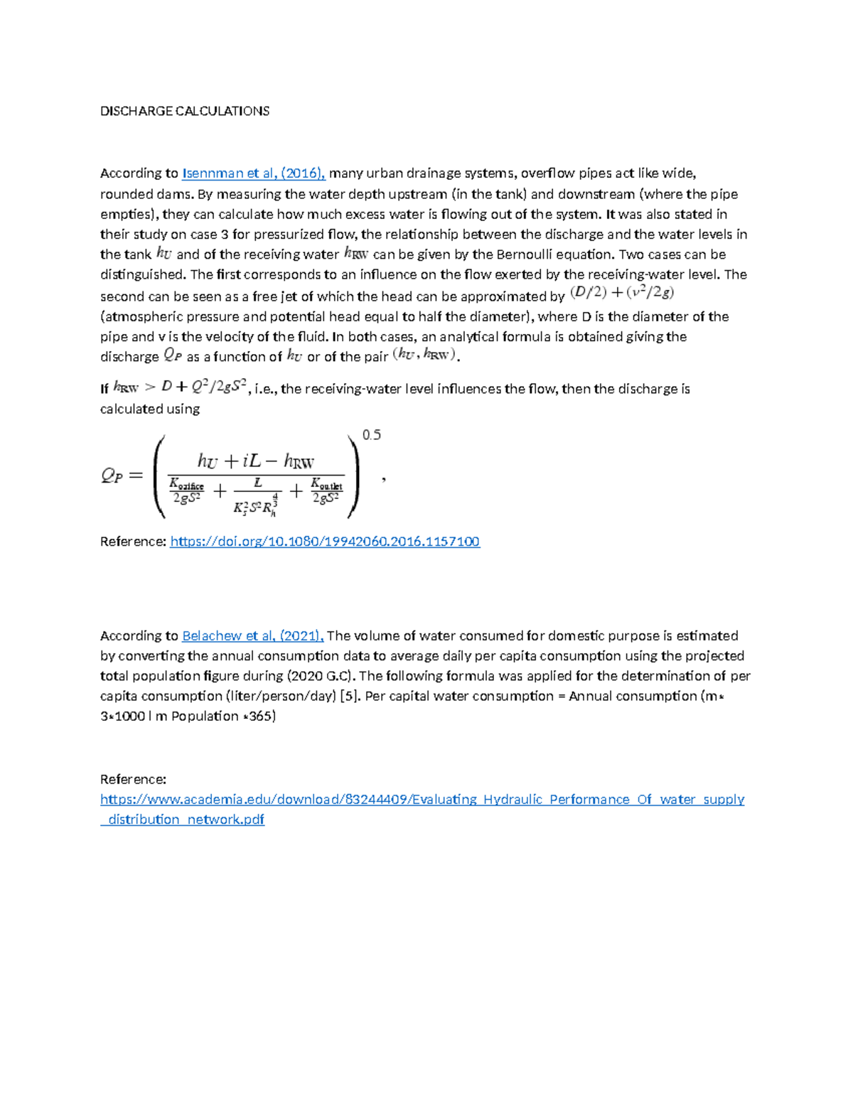 Discharge Calculations - DISCHARGE CALCULATIONS According to Isennman ...