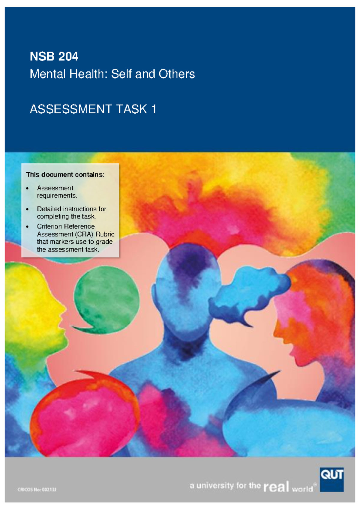 Assessment 1 Mental Health: Self and Others - NSB 204 Mental Health ...