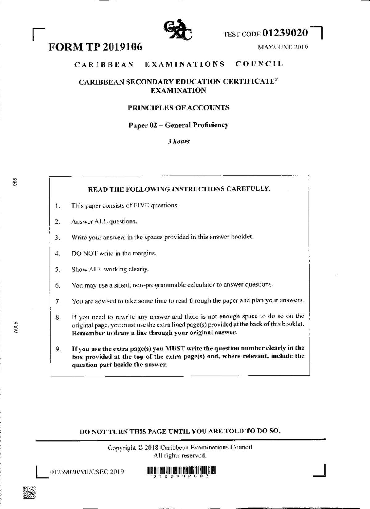 CSEC Principles of Accounts P2 2019 - Studocu