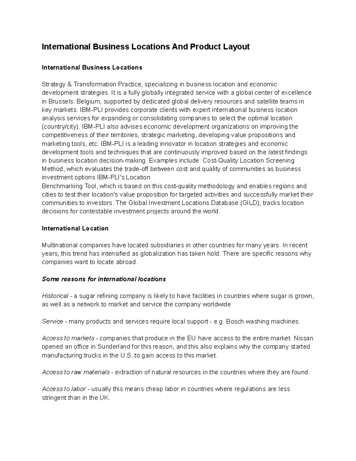 International Business Locations And Product Layout - International ...