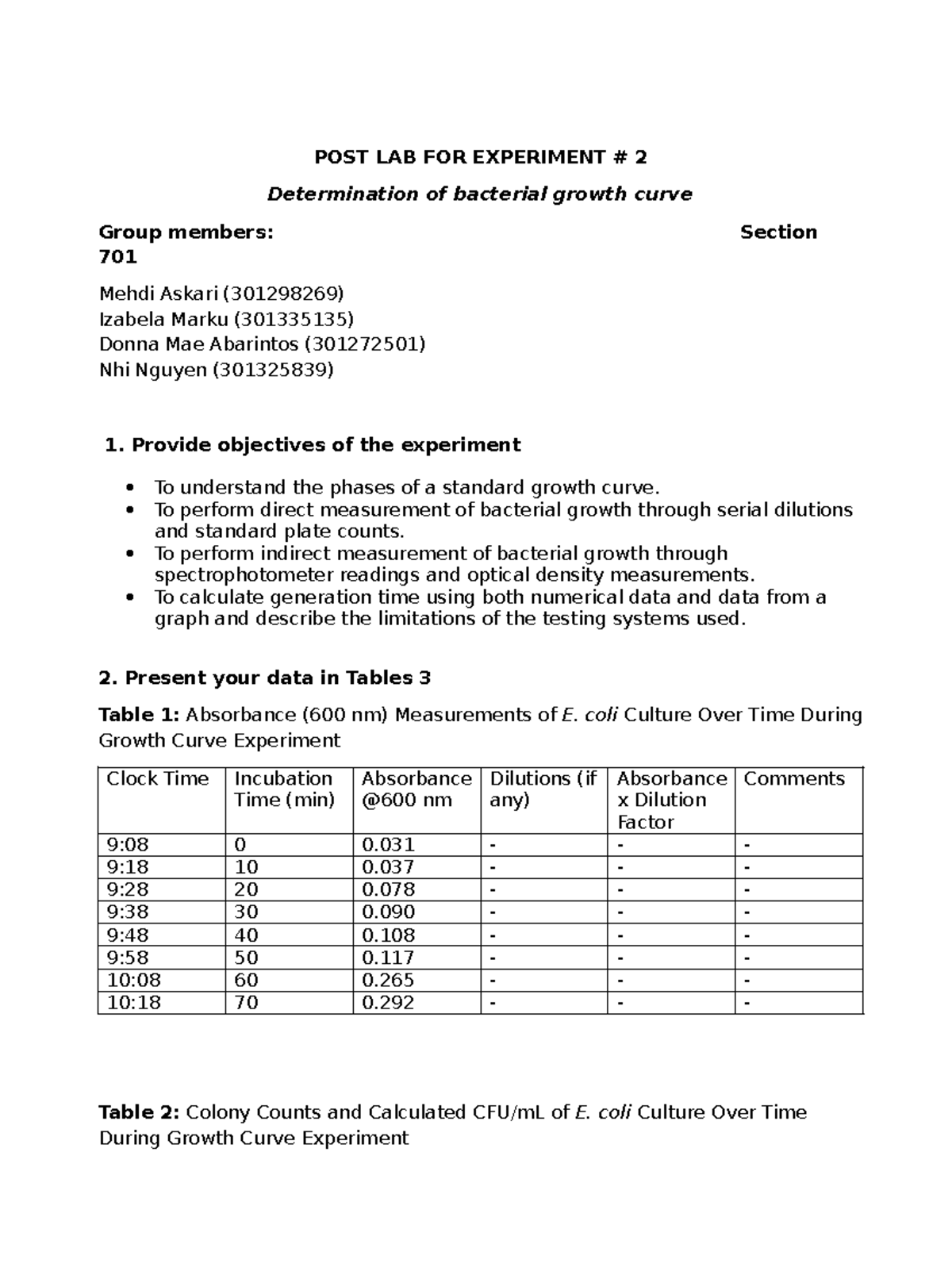 Genetics Lab 2: Experiment Analysis and Findings - POST LAB FOR EXPERIMENT # 2 Determination of ...