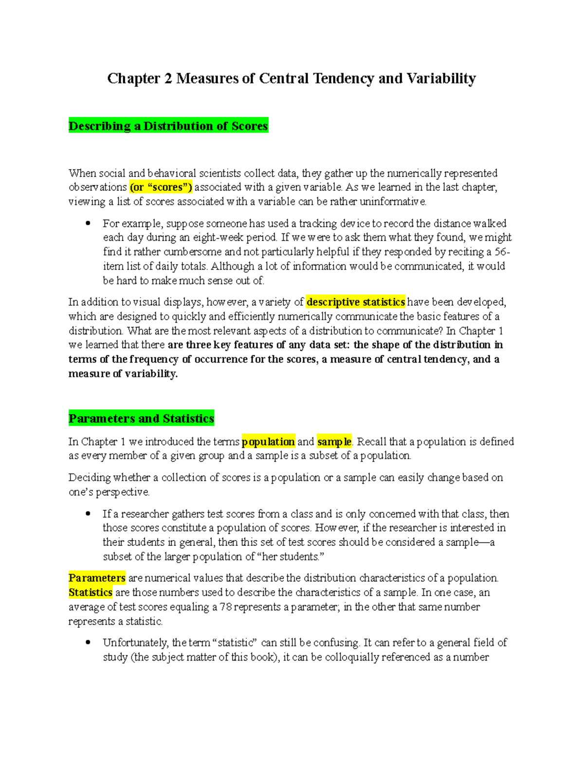 PSY260 Chapter Two Notes - Chapter 2 Measures of Central Tendency and ...