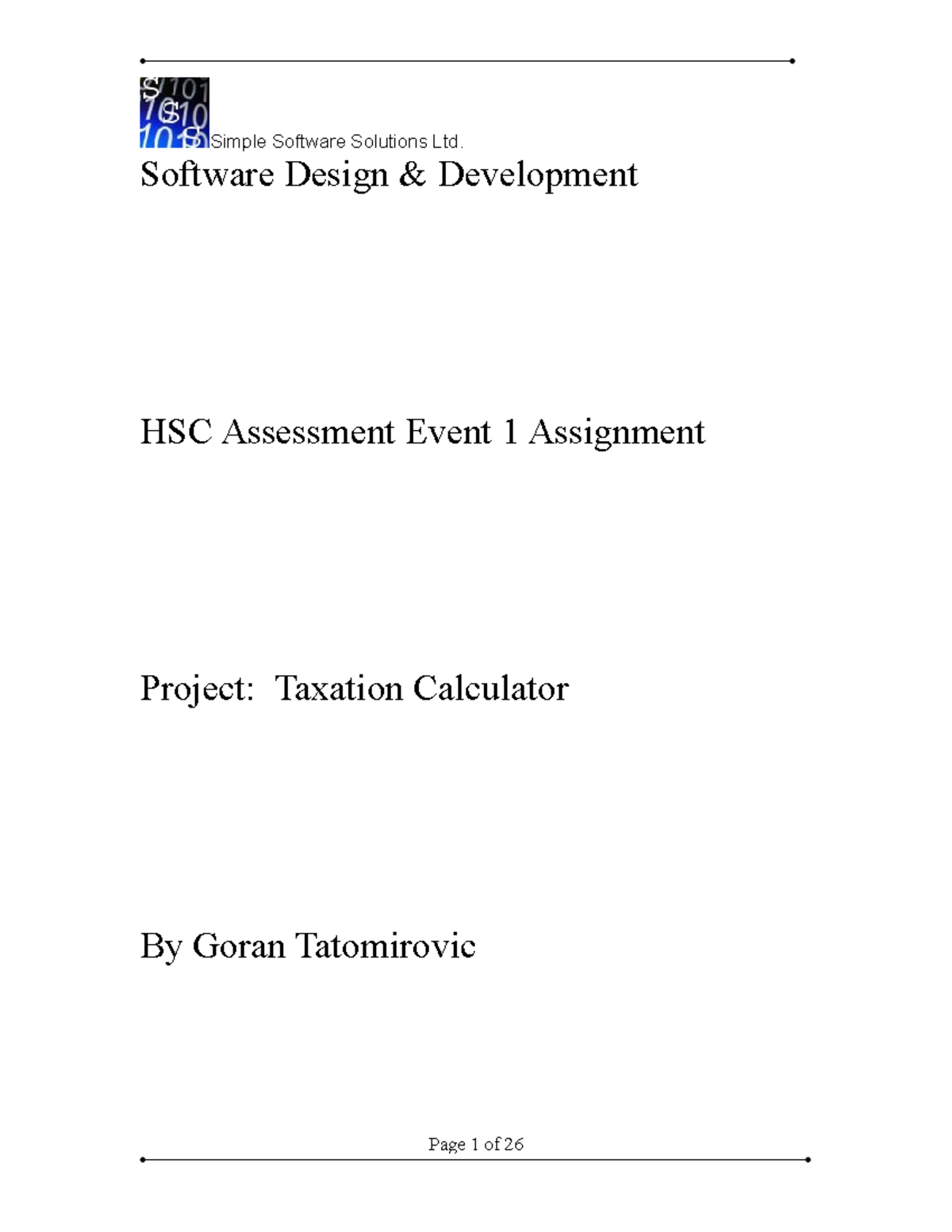 SSD Resources - Assessment Task - Taxation Calculator - Software Design ...