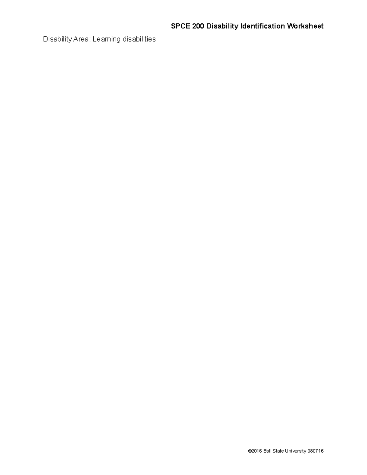 Learning Disabilities Identification - SPCE 200 Disability ...