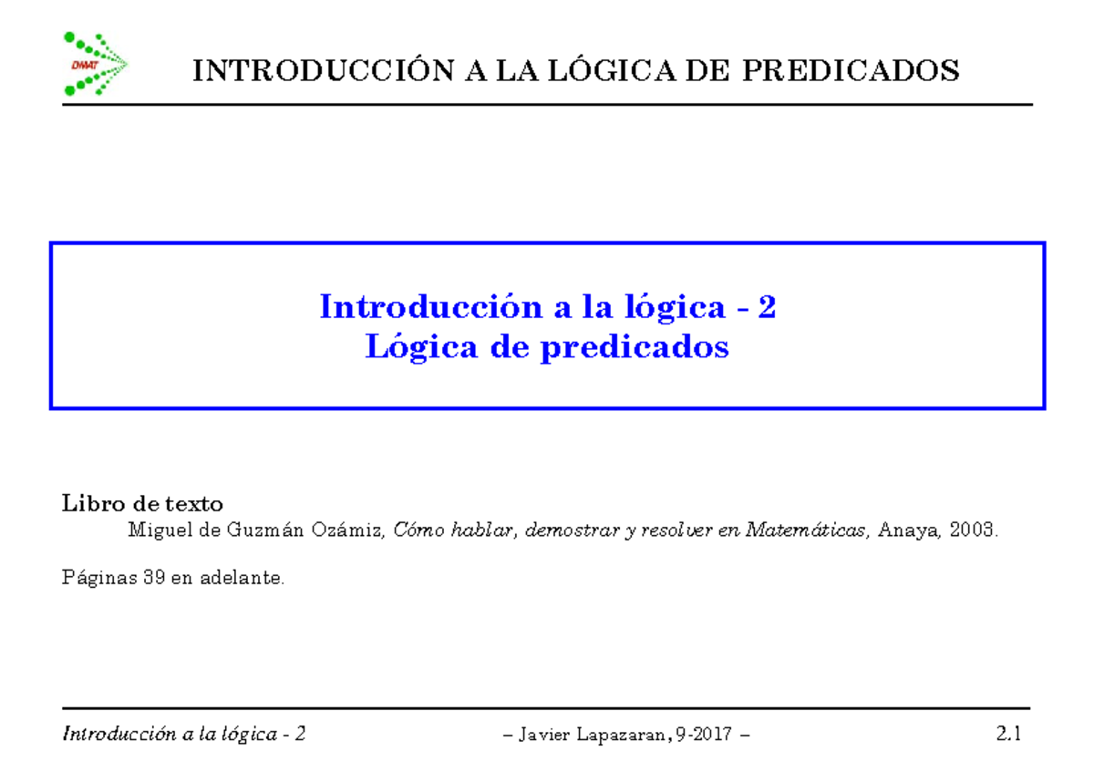 2017 0904-Transp Clase 02-Lógica de Predicados - A LA DE PREDICADOS a ...