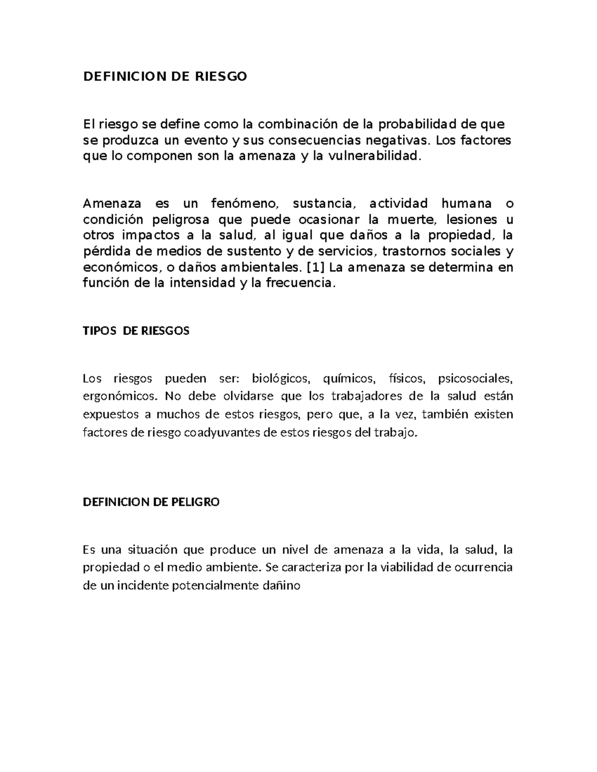 Informacion PARA Matriz DE Riesgo - DEFINICION DE RIESGO El riesgo se ...