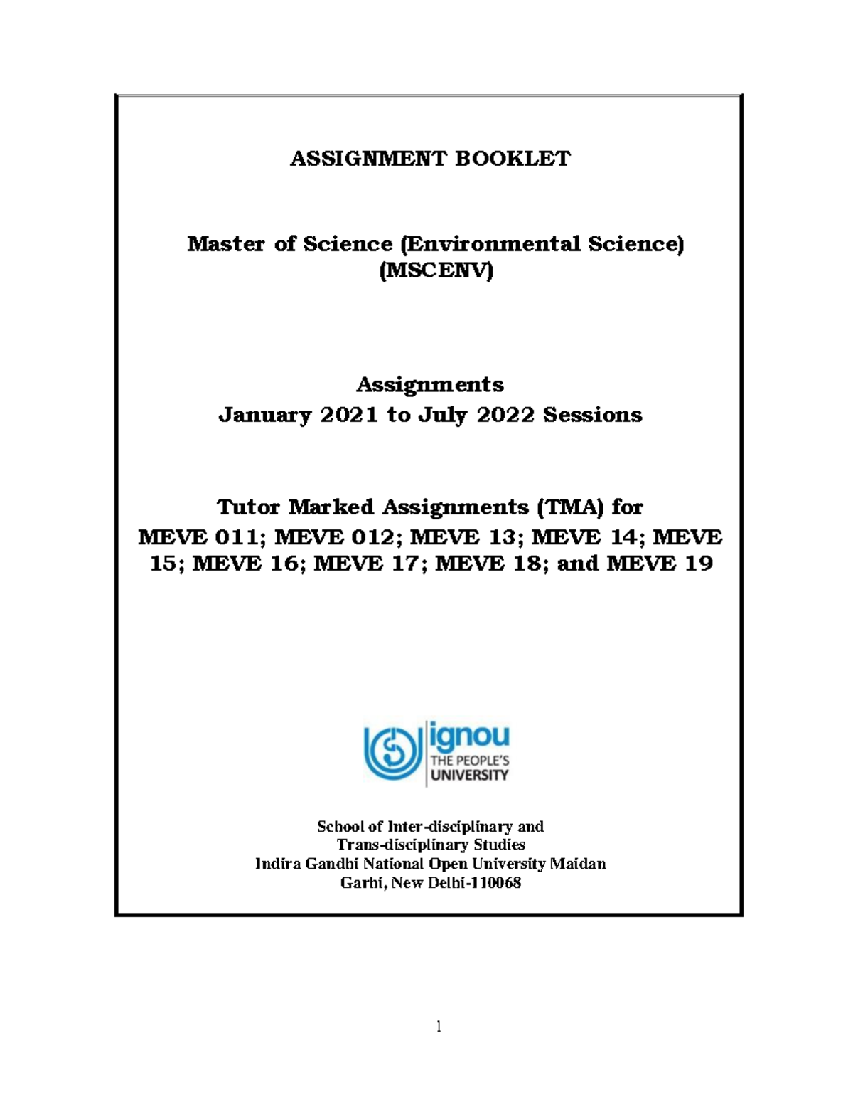 Mscenv Assignment Booklet Elective Courses Final - ASSIGNMENT BOOKLET ...