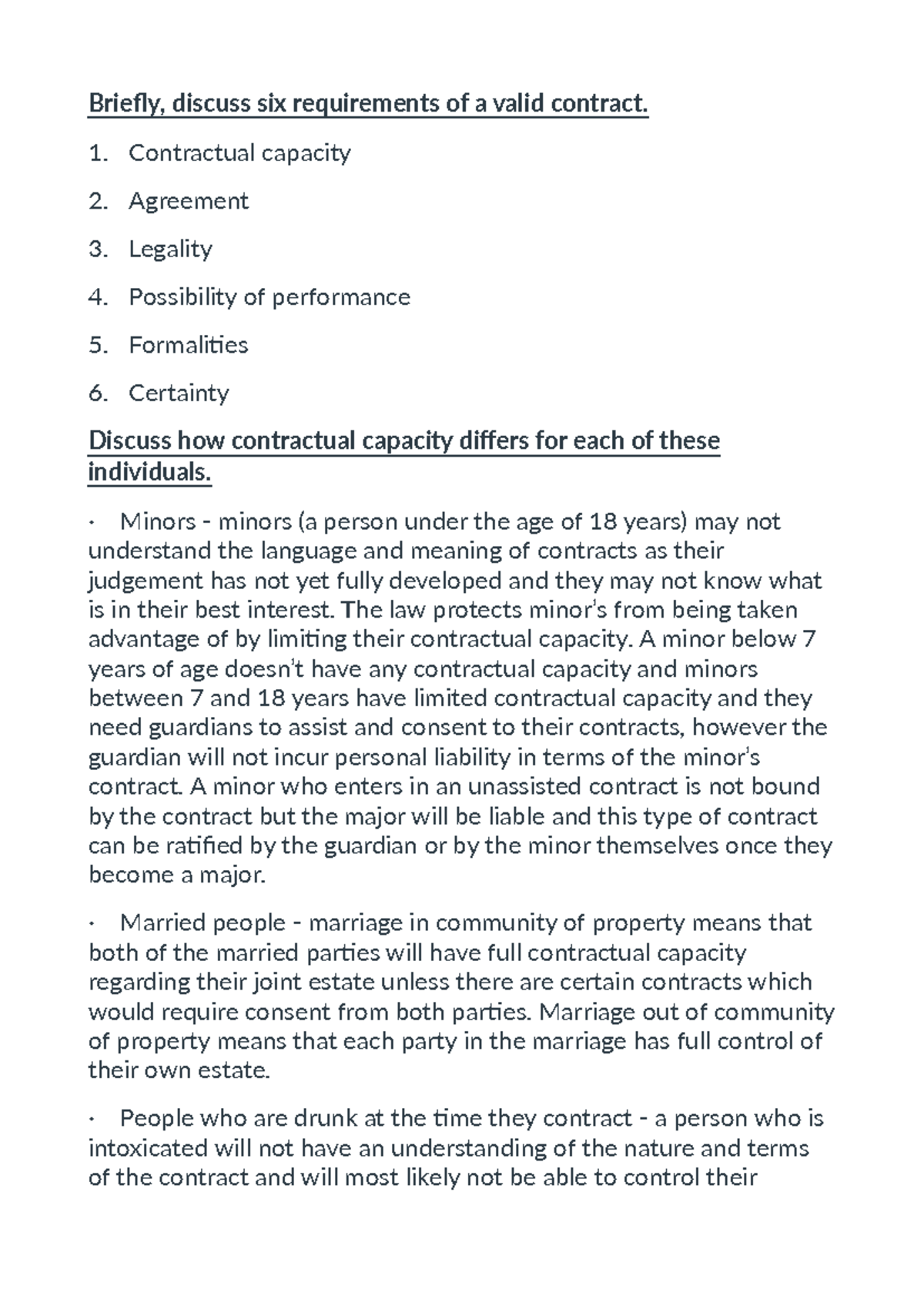 Business Law Lecture Notes Briefly Discuss Six Requirements Of A