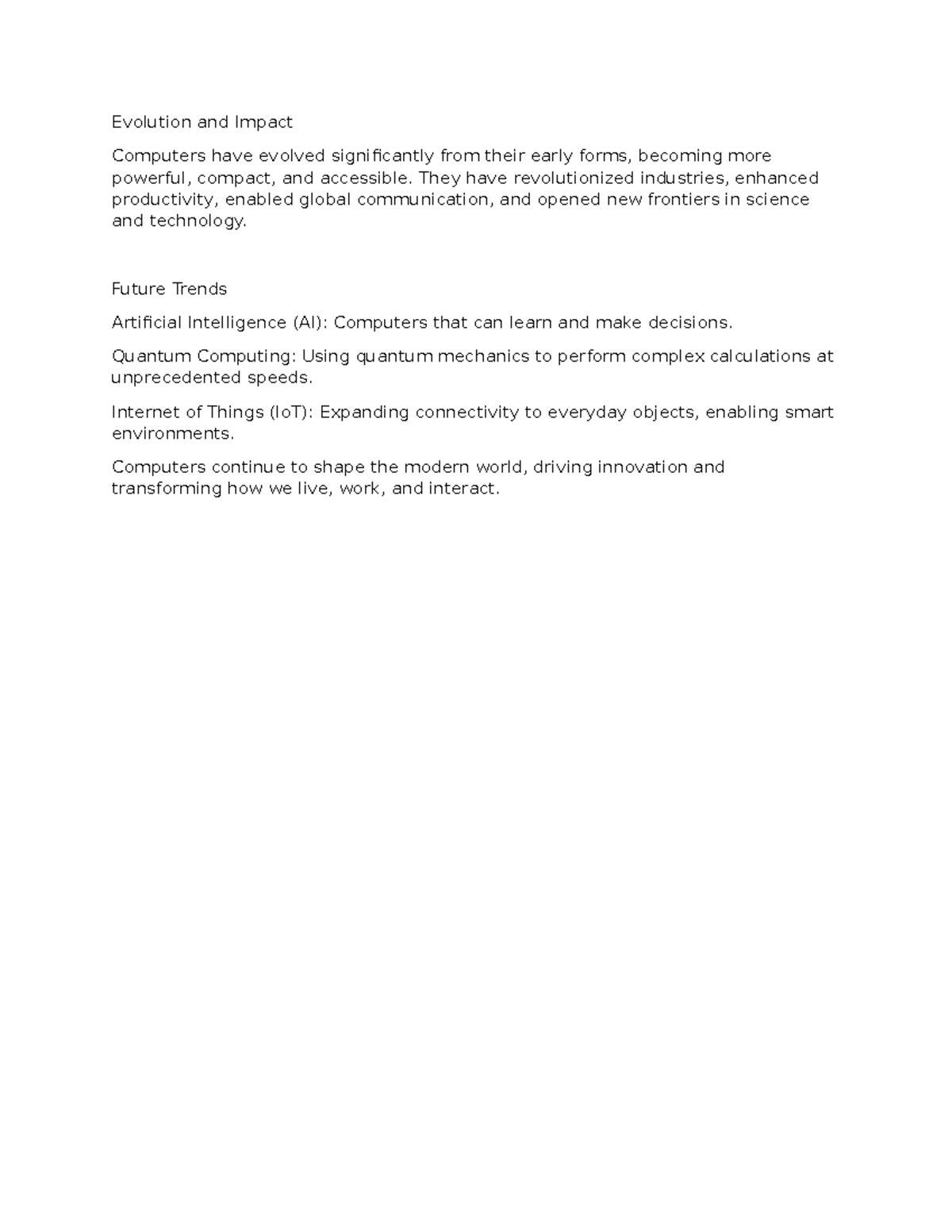 3 - labs - Evolution and Impact Computers have evolved significantly ...