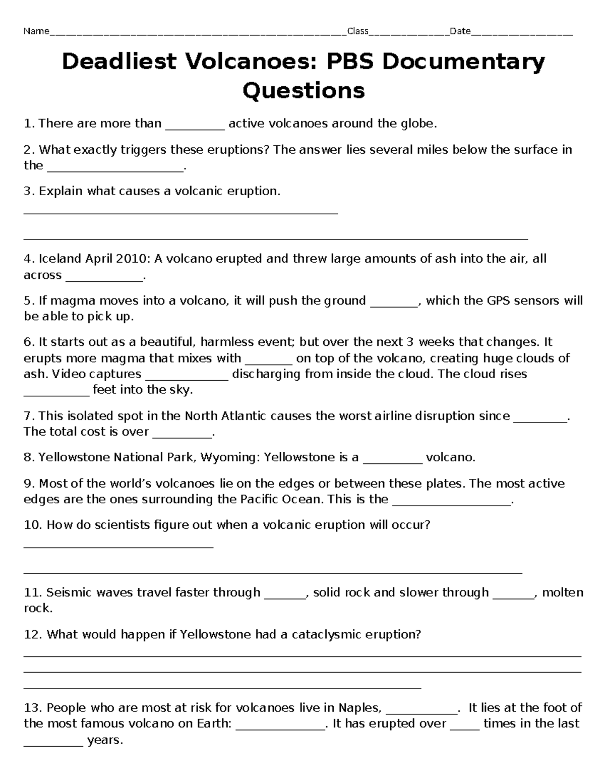 Deadliest Volcanoes PBSDocumentary Questions Key-1 - - Studocu