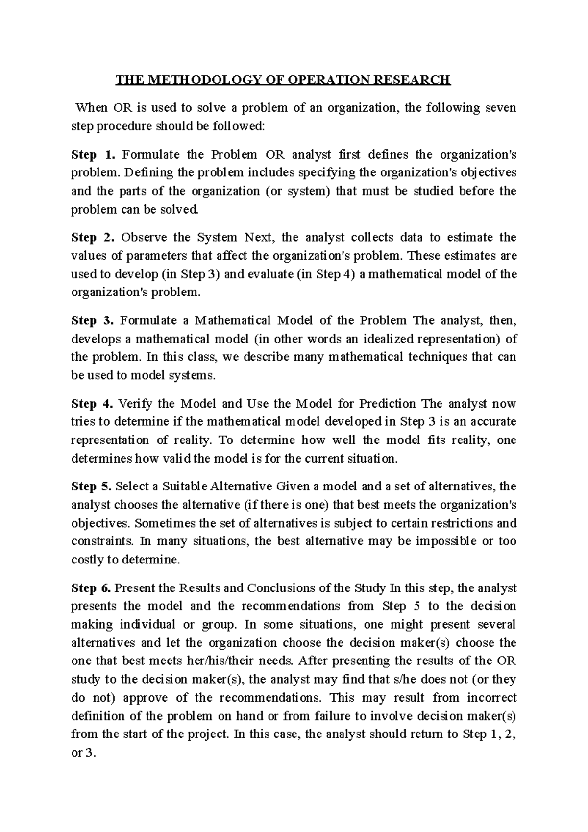 THE Methodology OF Operation Research - THE METHODOLOGY OF OPERATION ...