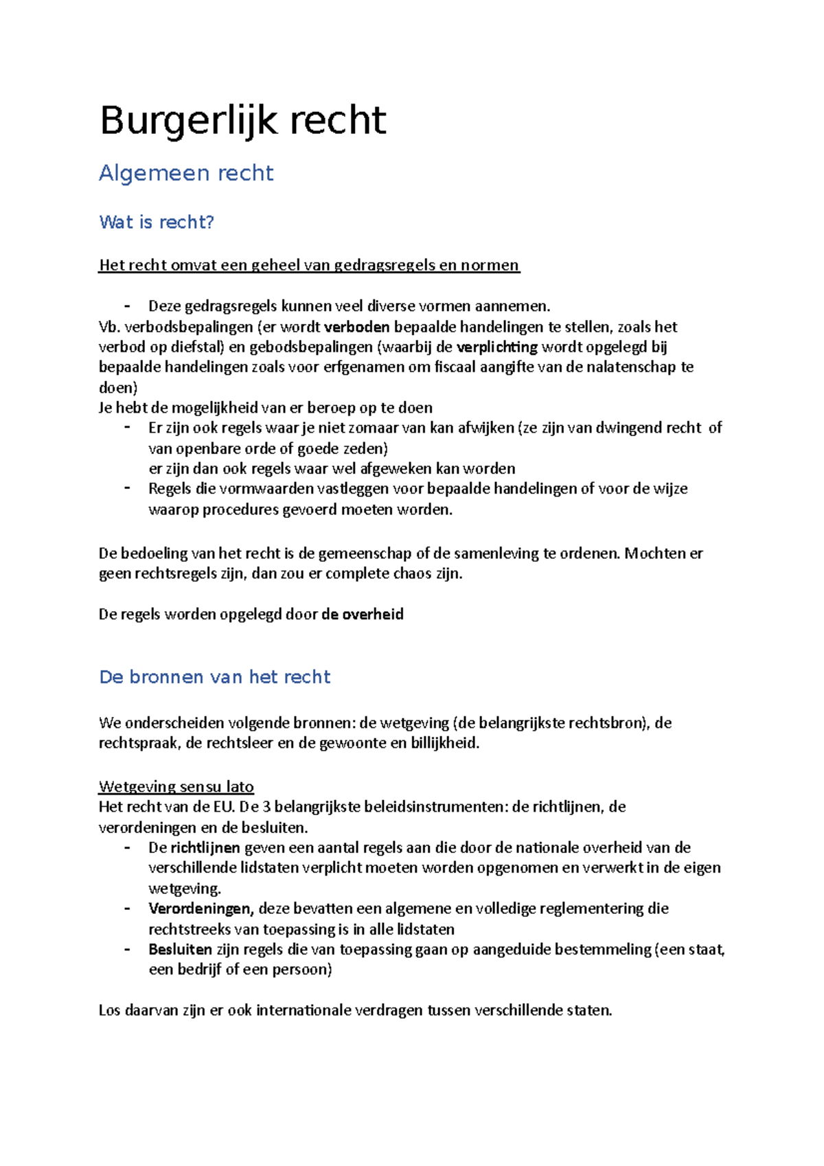 Burgerlijk recht - Burgerlijk recht Algemeen recht Wat is recht? Het ...