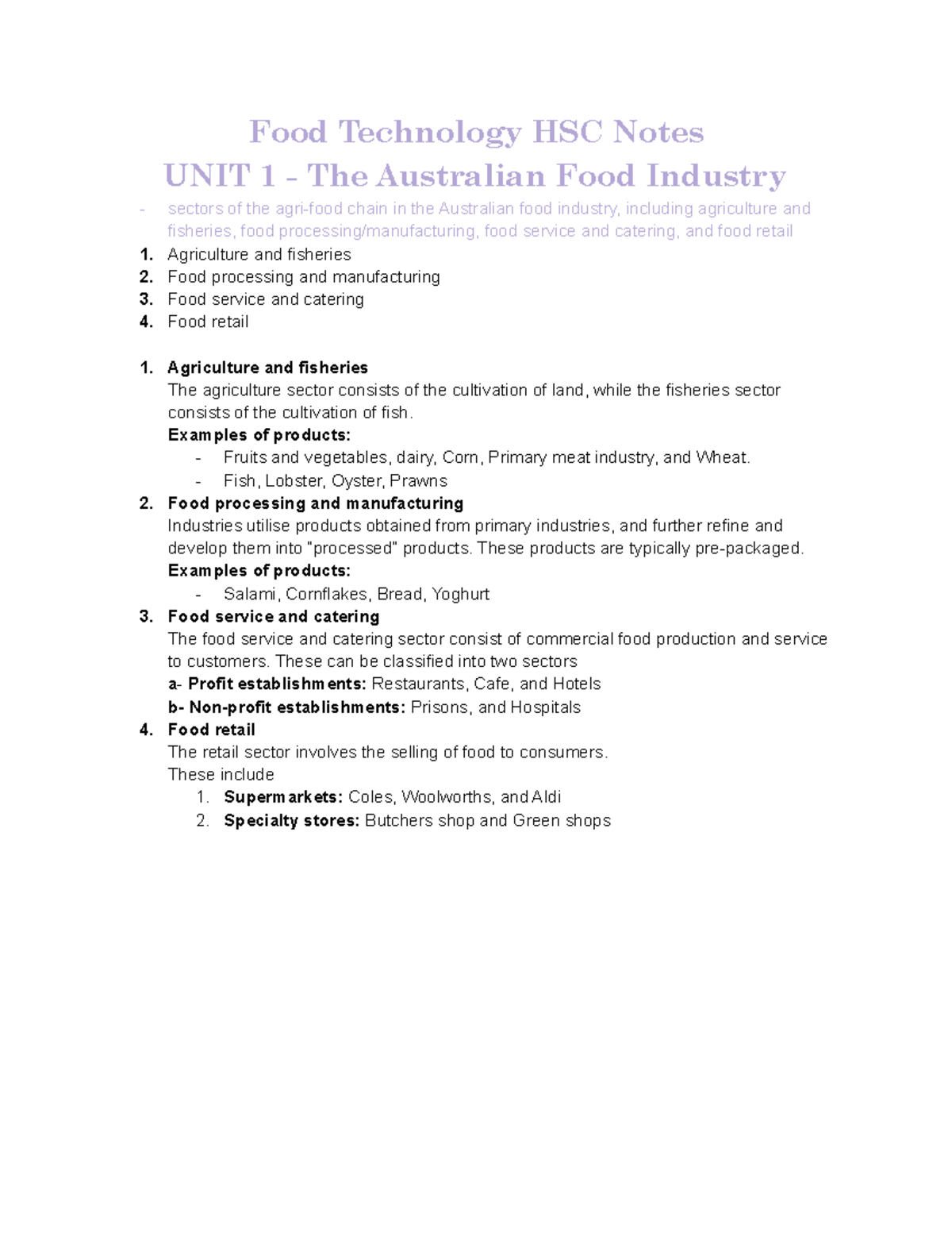 Food Technology HSC Notes - Examples of products: - Fruits and ...