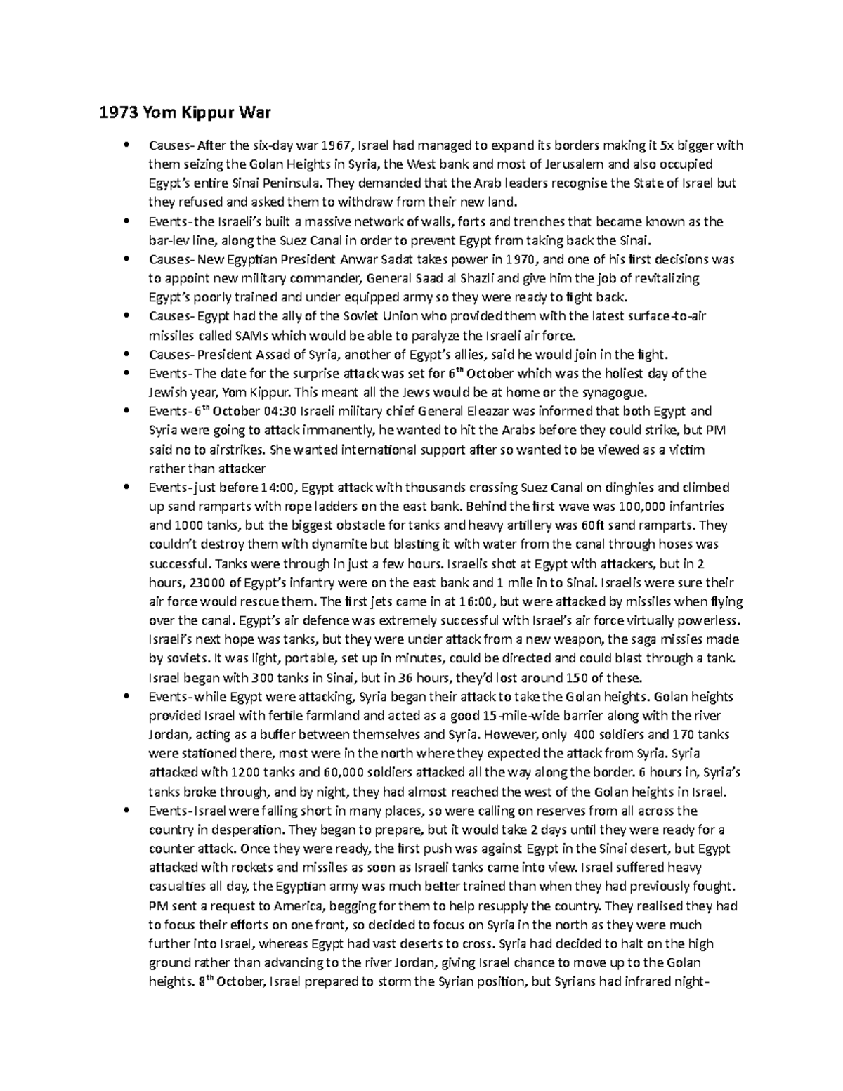 1973 Yom Kippur War - 1973 Yom Kippur War Causes- After the six-day war ...