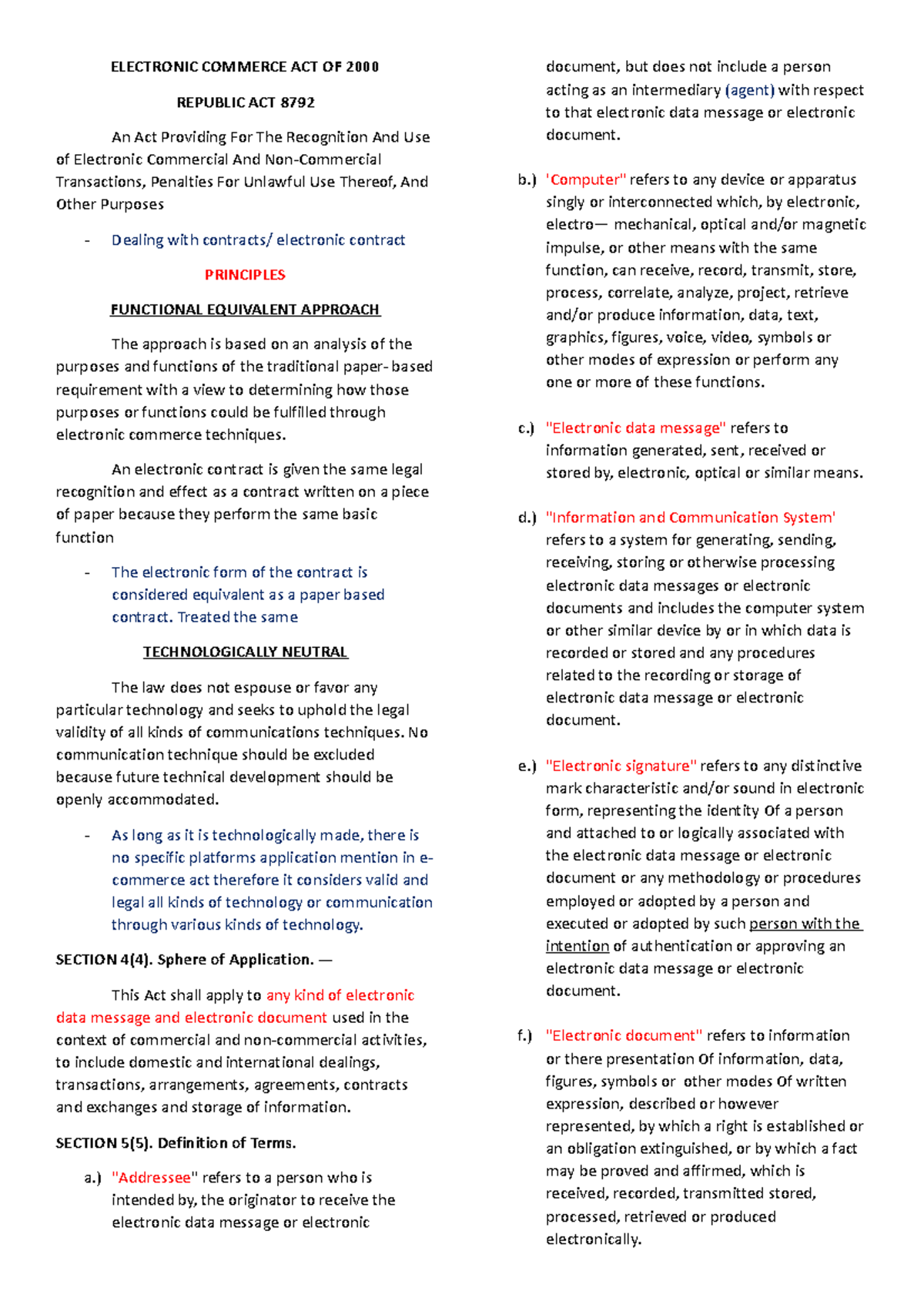 LAW003- Finals - N/A - ELECTRONIC COMMERCE ACT OF 2000 REPUBLIC ACT ...