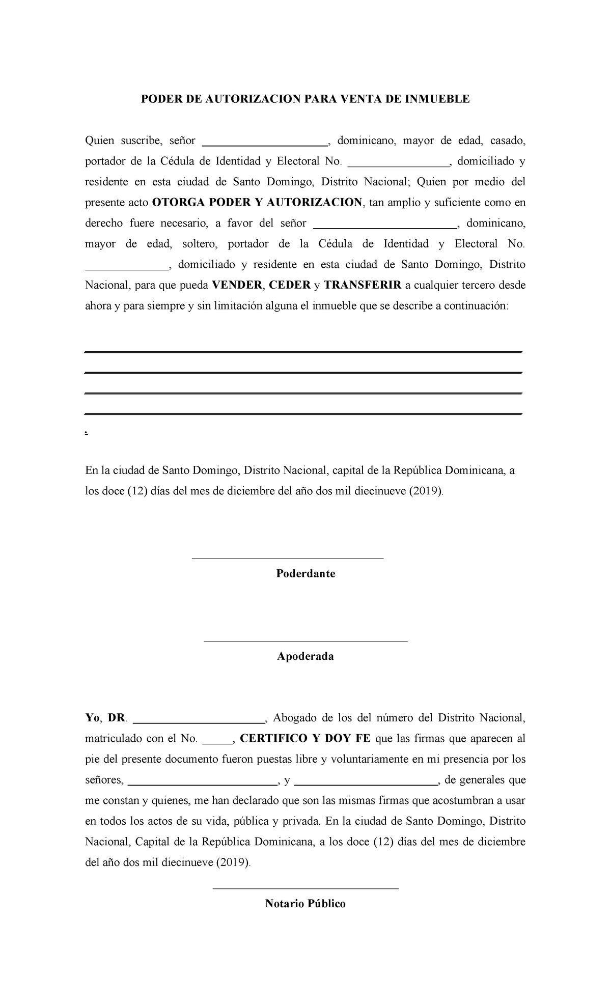Modelo Poder DE Autorizacion PARA Venta DE Inmueble - PODER DE ...