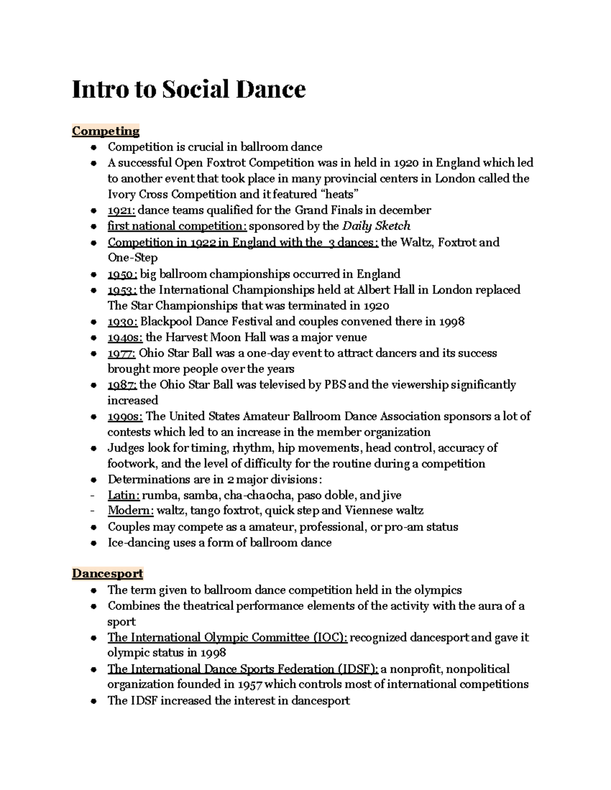 Ballroom Dance Notes - Intro to Social Dance Competing Competition is ...