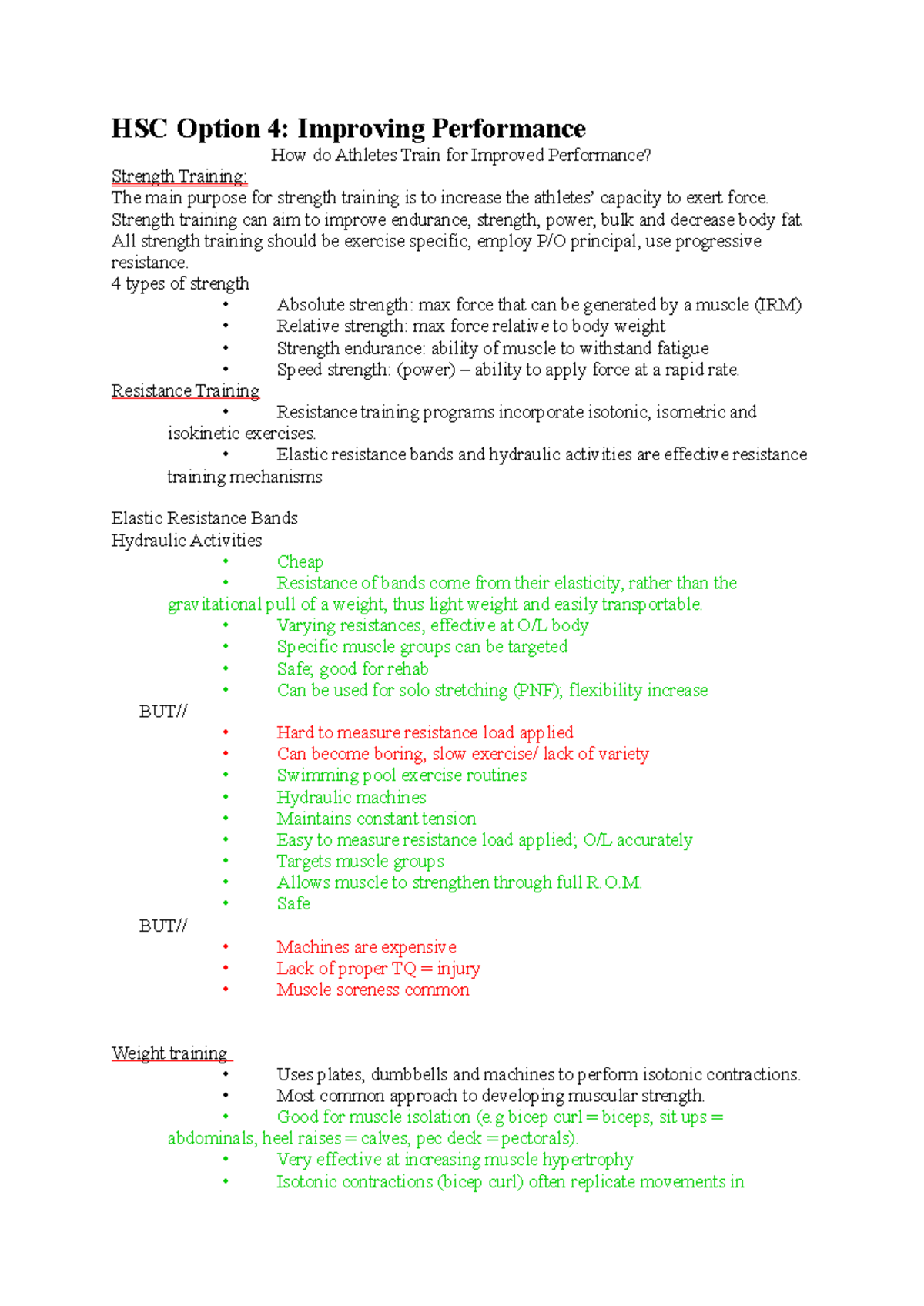 Pdhpe Notes -Improving Performance copy - HSC Option 4: Improving ...