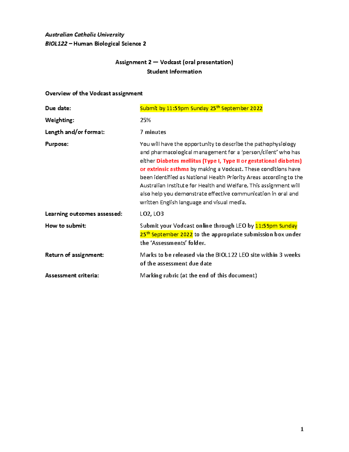 Vodcast questions and instructions Semester 2 2022 copy - Australian ...