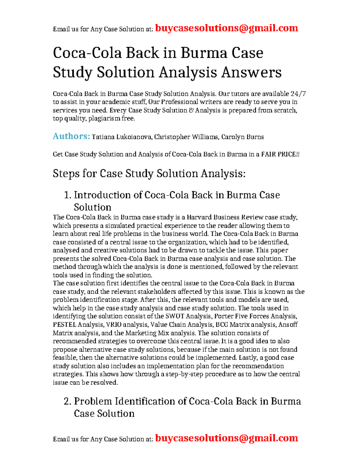 Case Solution Coca-Cola Back in Burma - Coca-Cola Back in Burma Case ...