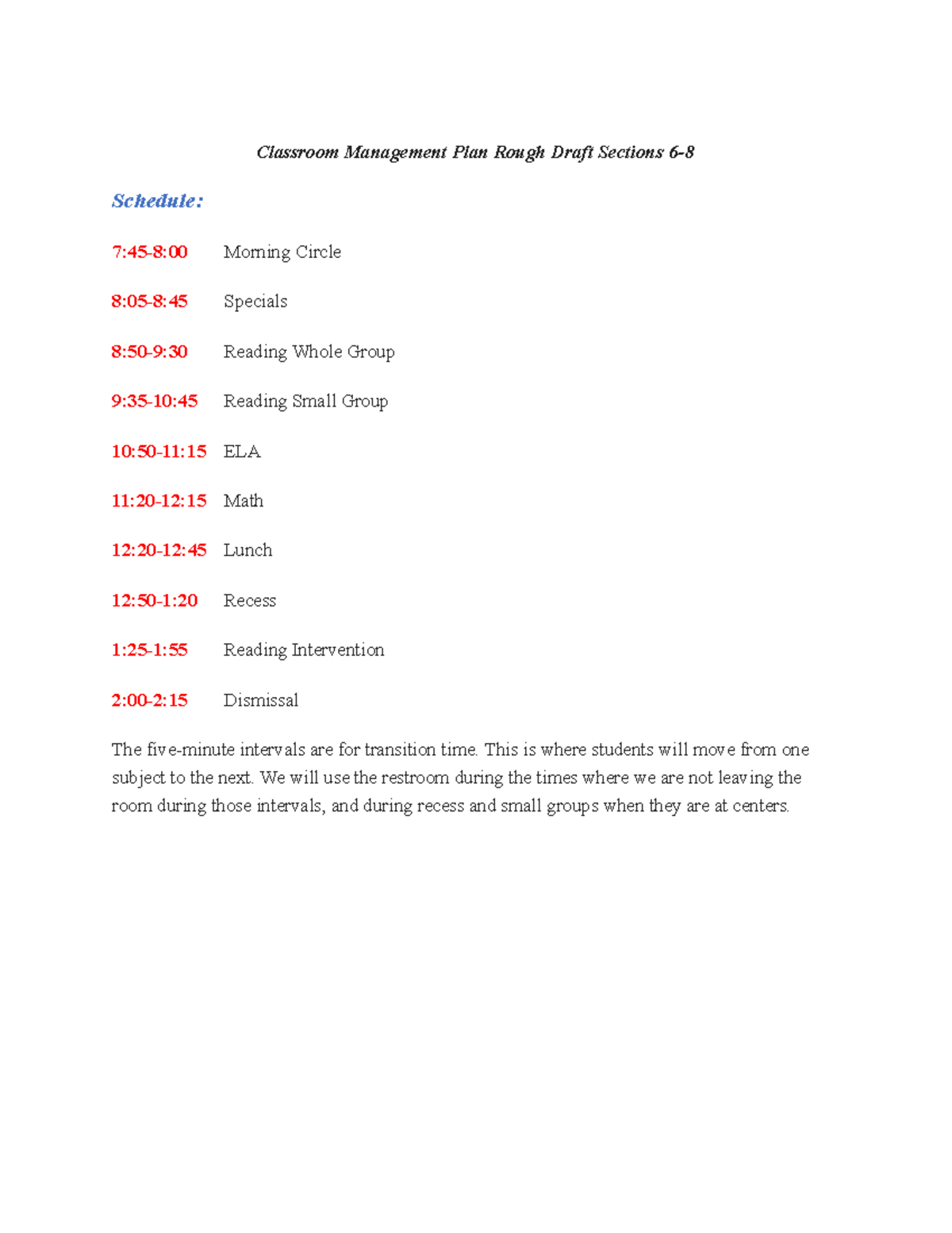 Classroom Management Plan Rough Draft Sections 6-8 WP - Classroom ...