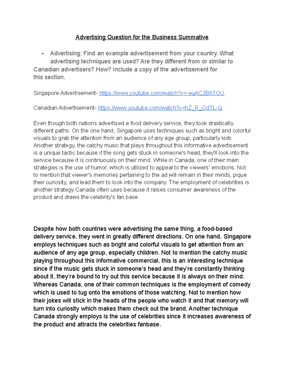 Advertising Question for the Business Summative - Advertising Question ...