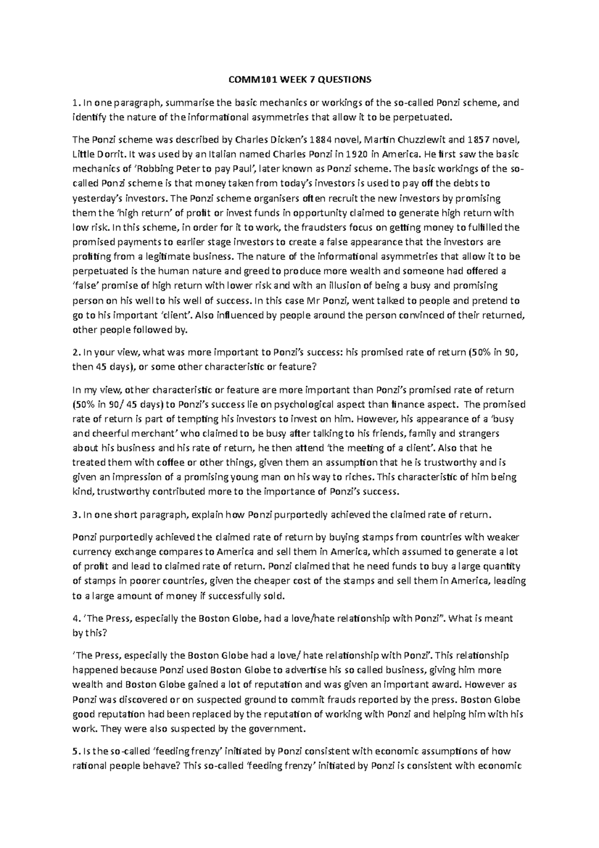 Week 7 - Tutorial HW Ponzi Scheme - Principles of Responsible Commerce ...