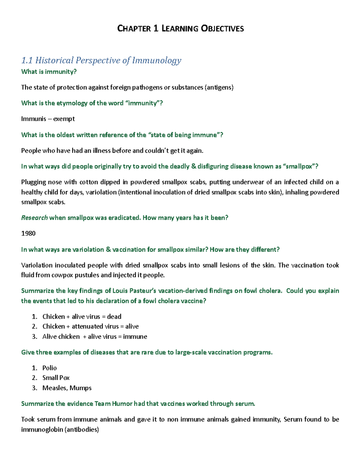Chapter 1 Learning Objectives - 1 Historical Perspective of Immunology ...
