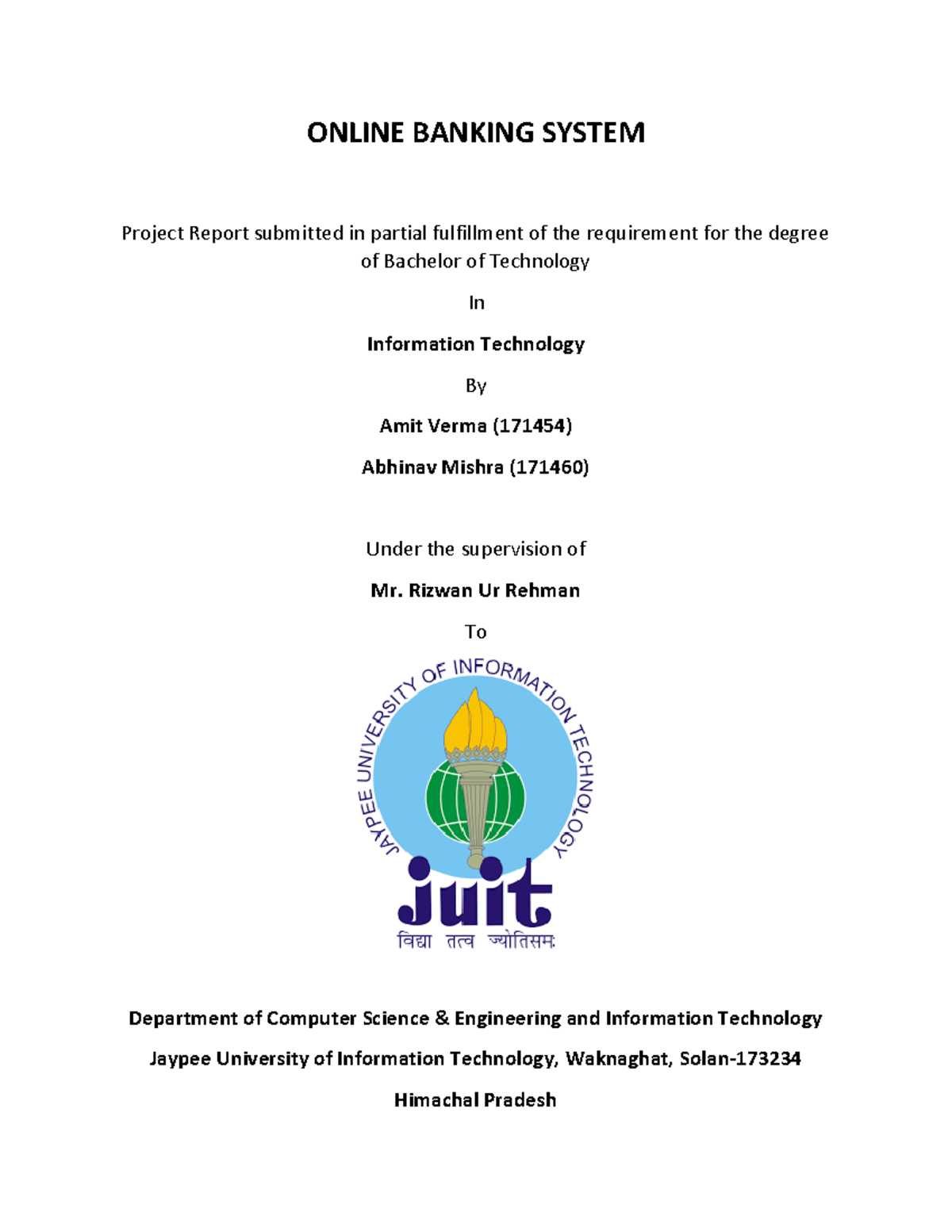 Online Banking System - ONLINE BANKING SYSTEM Project Report submitted ...