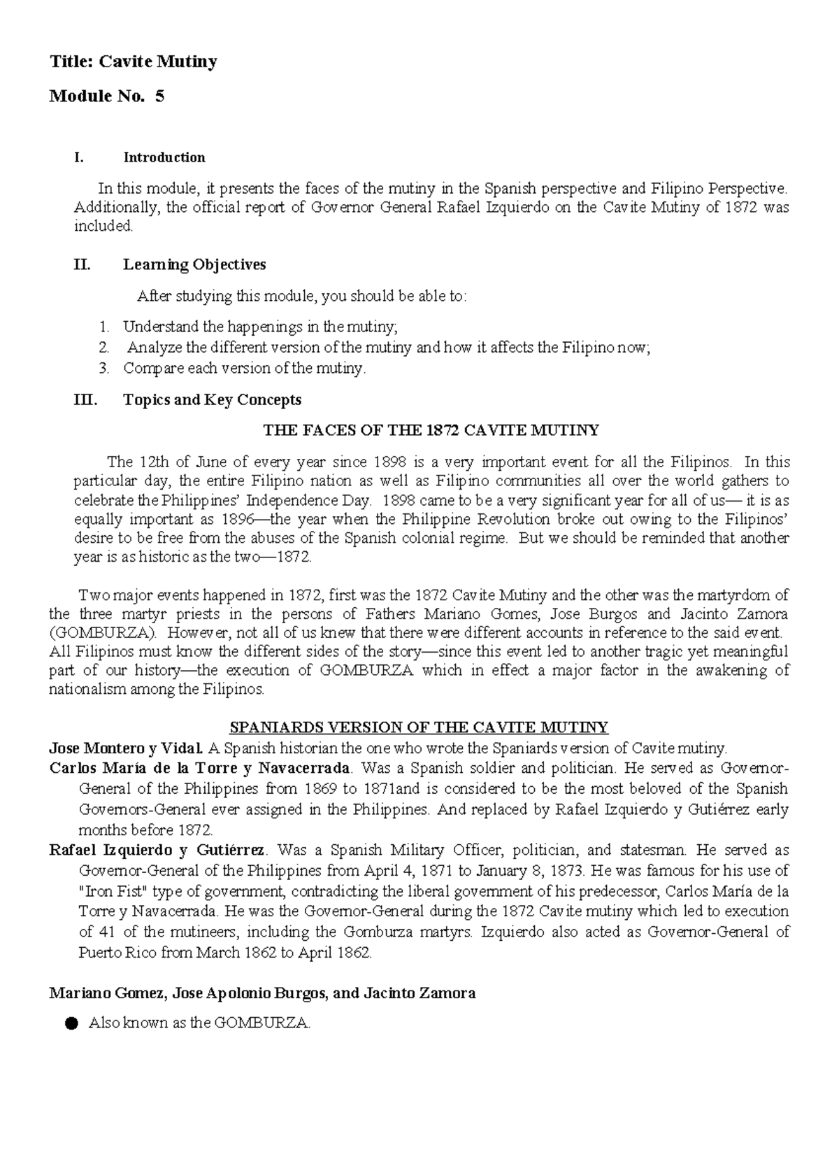 Cavite-Mutiny - Cavite mutiny - Title: Cavite Mutiny Module No. 5 I ...