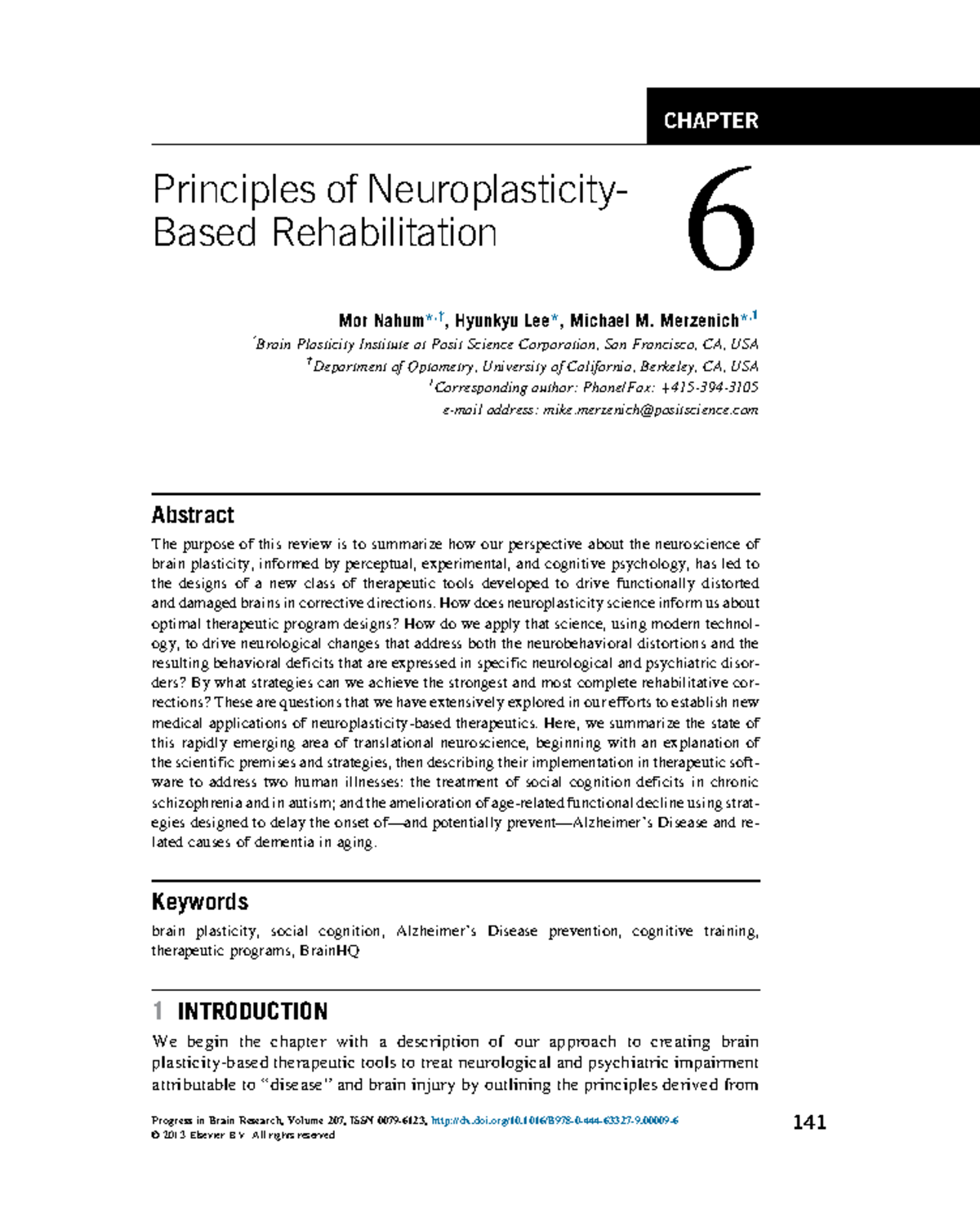 Nahum 2013 -Principles of Neuroplasticity Based Rehabilitation - CHAPTER Principles of - Studocu