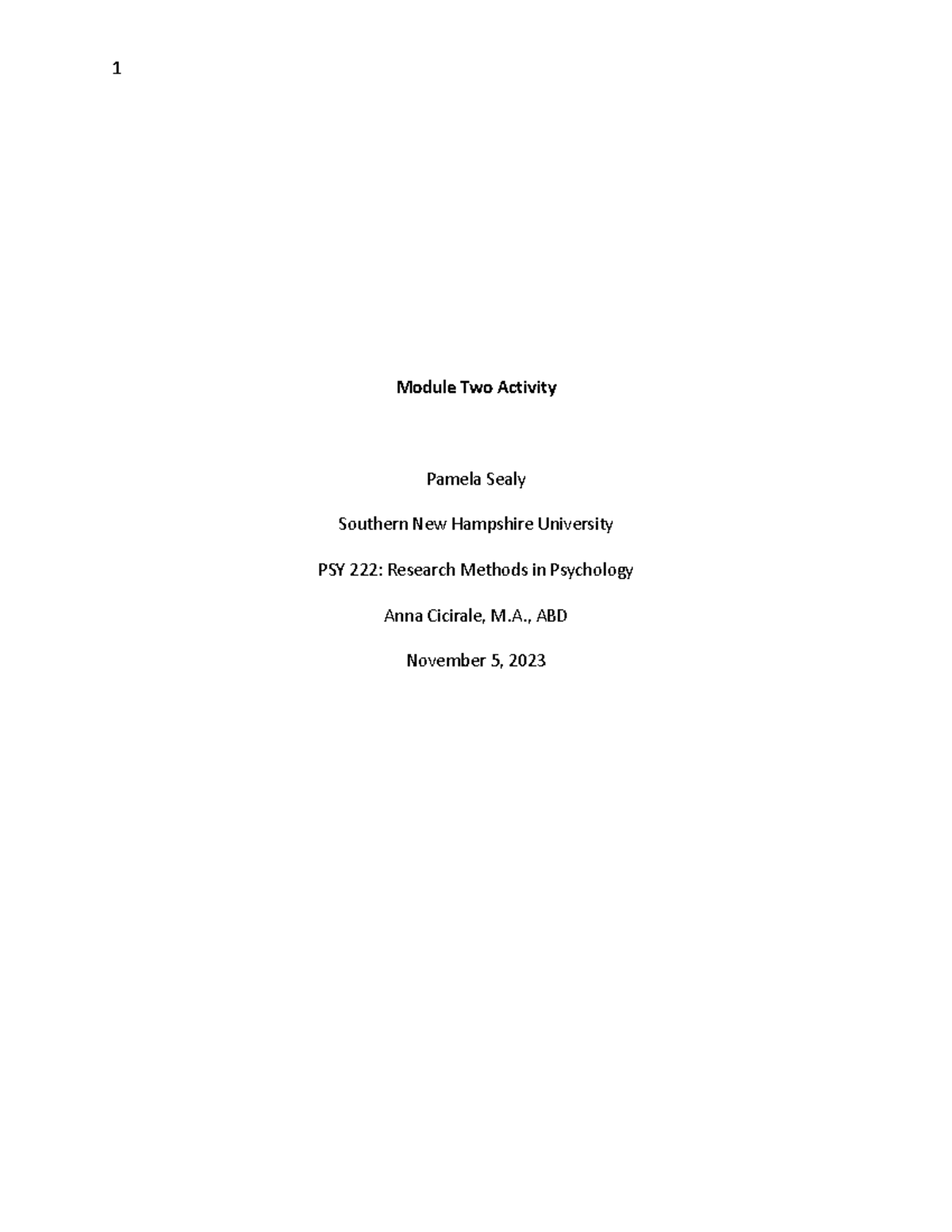 PSY222 Module Two Activity - Module Two Activity Pamela Sealy Southern ...