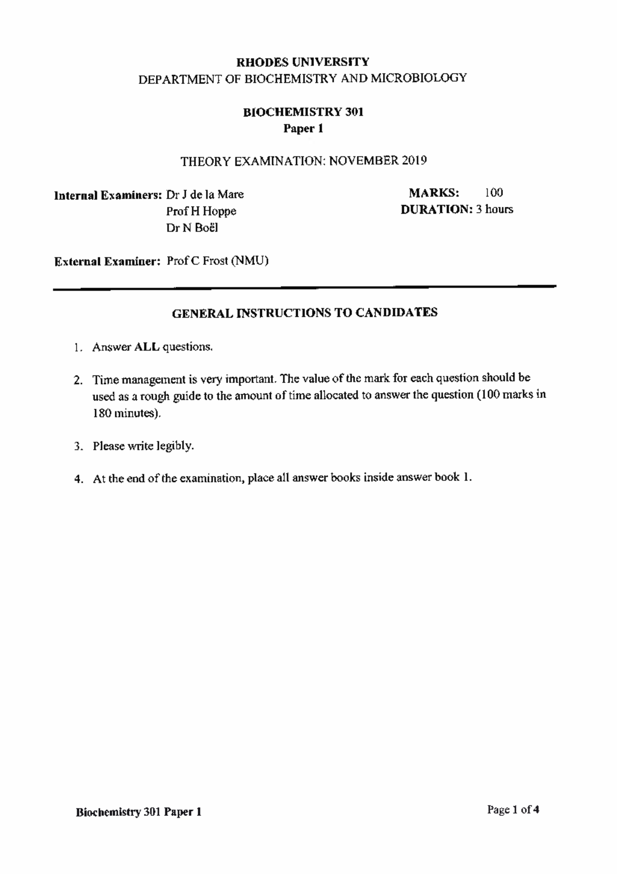 2019 11 BCH 301 Paper 1 Nov 2019 - BCH560 - Studocu