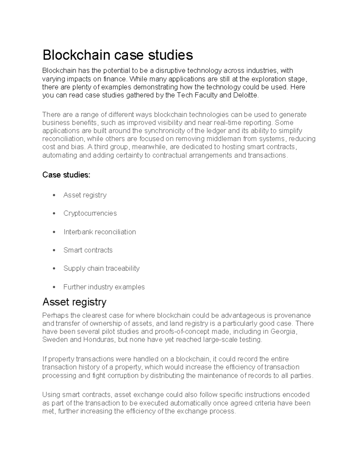 Blockchain case study - notes - Blockchain case studies Blockchain has ...
