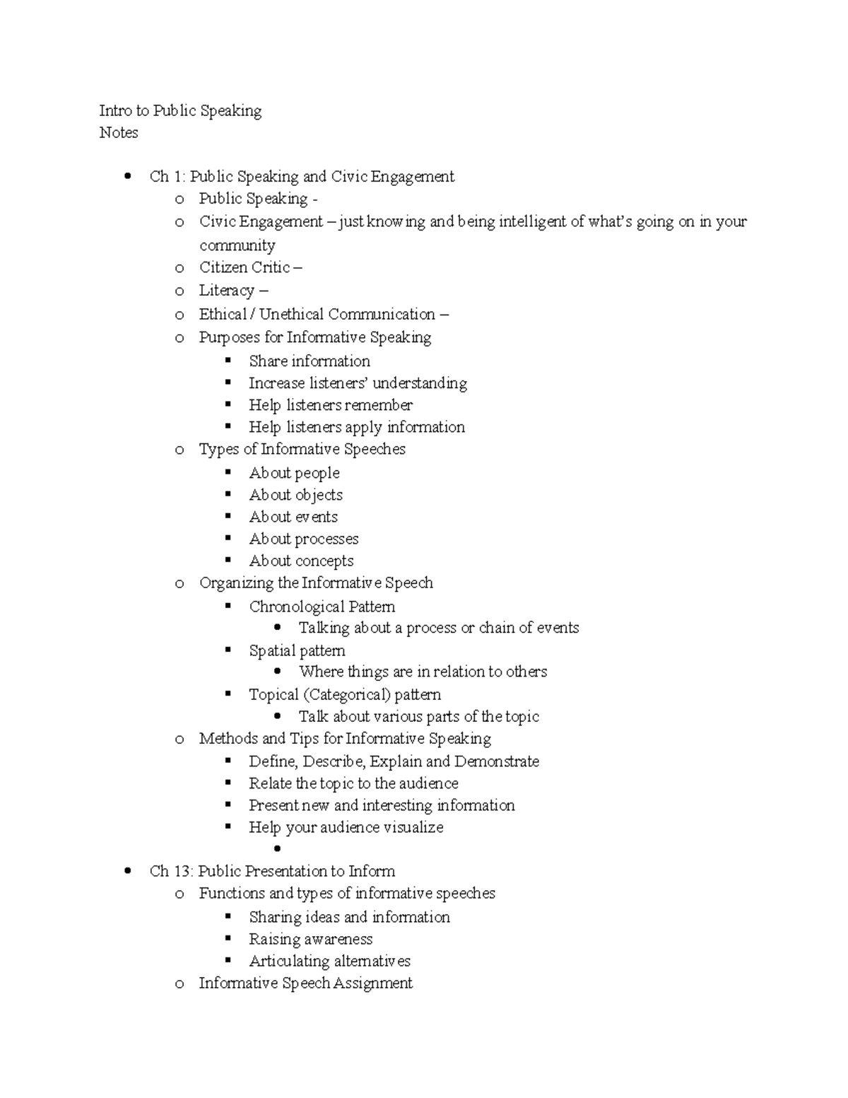 Intro to Public Speaking All Notes - Intro to Public Speaking Notes Ch ...