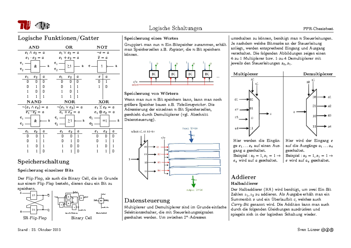PPR Cheatsheet Logische Schaltungen - Logische Schaltungen PPR ...